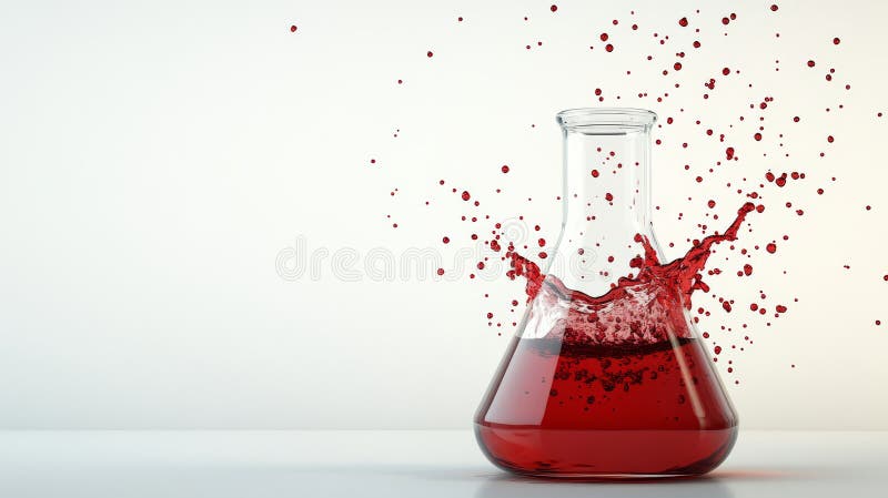 In this Setup a Glass Flask Contains Red Liquid beside a Splash Effect ...