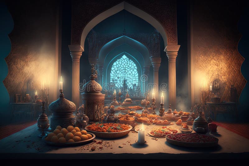 Setup of the Iftar Buffet during Ramadan Stock Illustration ...