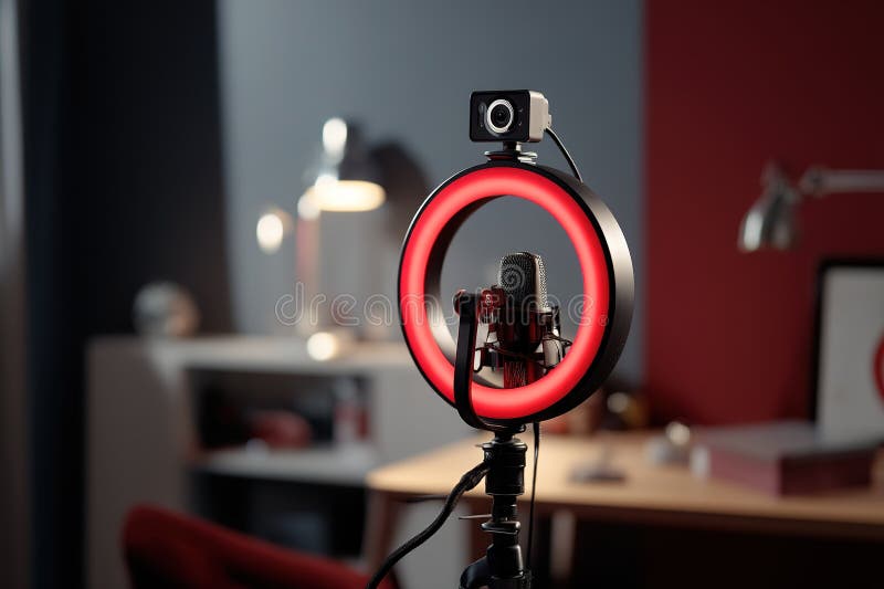 Setup for Live Streaming with a Microphone and Camera on a Stand with ...