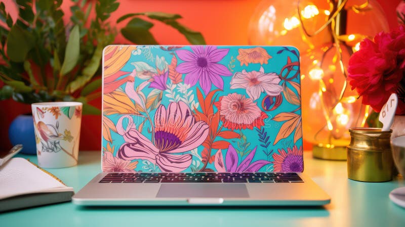 Setup notebook desk stock illustration. Illustration of open - 361674778