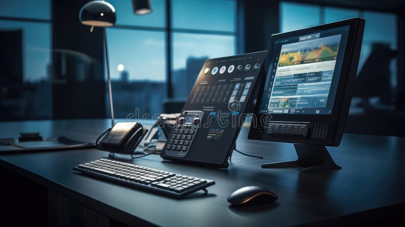 Setup Office Phone Computer Stock Illustration - Illustration of screen ...