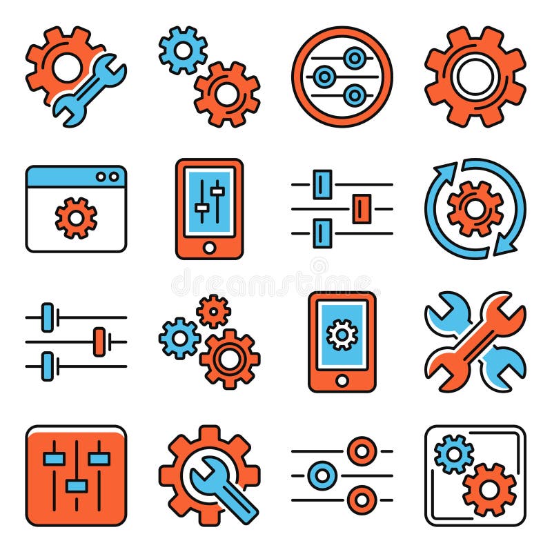 Setup and Settings Icons Set on White Background. Vector Stock ...