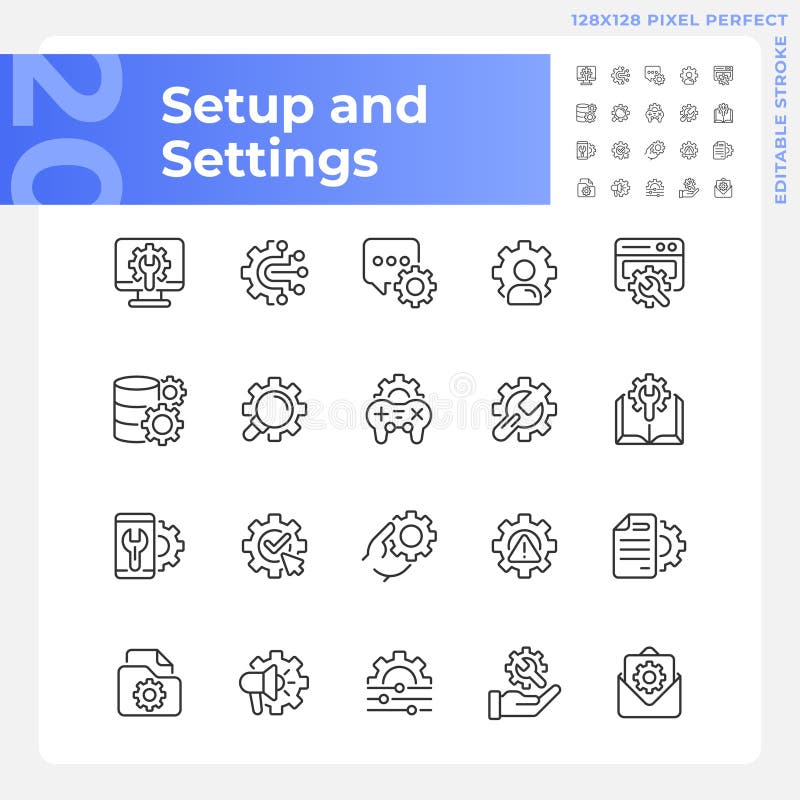 Setup and Settings Pixel Perfect Gradient Linear Vector Icons Set Stock ... Setup and Settings Pixel Perfect Gradient Linear Vector Icons Set Stock ...
