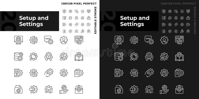 Setup and Settings Pixel Perfect Linear Icons Set for Dark, Light Mode ...
