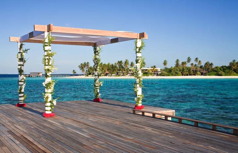 Setup for Tropical Beach Wedding Stock Photo - Image of ocean, maldives ...