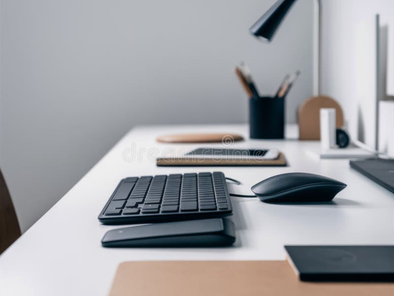 Setup of a Wireless Keyboard and Mouse on a Minimalistic Desk Stock ...
