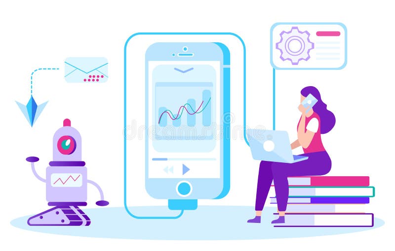 Setup Work Robot Remotely. Mobile App. Vector. Stock Vector ...