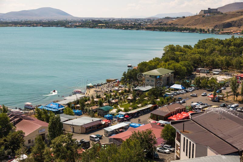 Sevan, Tourist Town by the Lake. Sevan Lake. Mountain Around. Armenia ...