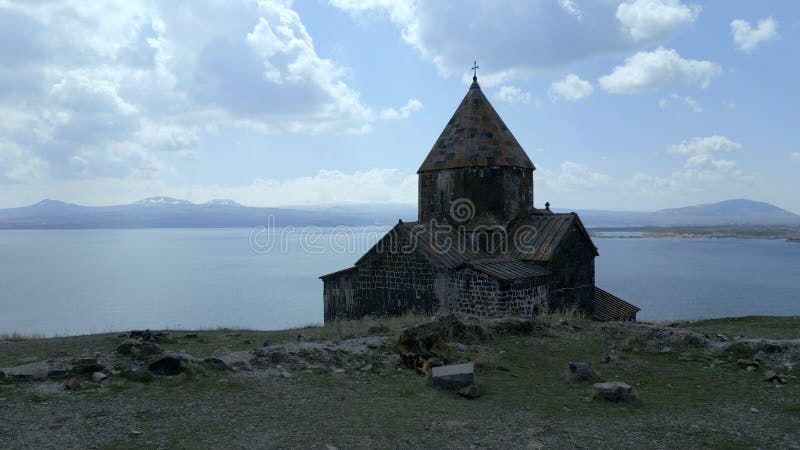 Sevan Monastery. Building Back View, Lake Sevan, Mountains, Rocks ...
