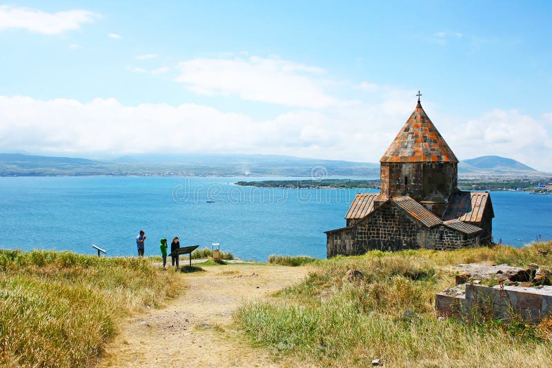 Sevanavank and lake Sevan stock image. Image of cross - 31001021