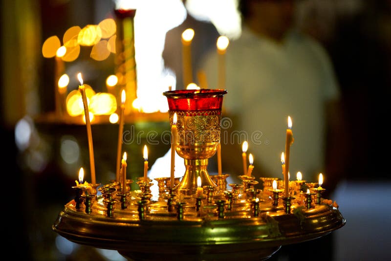 Seveal Burning Candles in the Orthodox Church Stock Photo - Image of ...