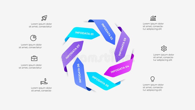 Seven Arrows Steps Infographic Chart with Icons and Descriptive Text ...
