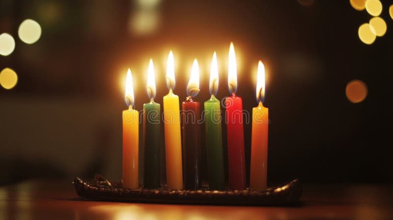 Seven Burning Candles in a Row on a Tabletop Stock Illustration ...