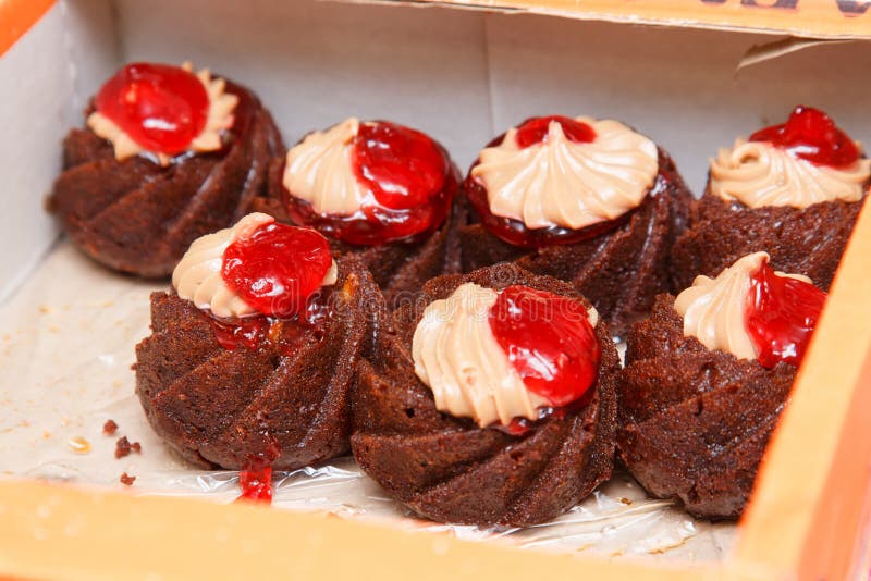 Seven cakes in box closeup stock photo. Image of nourishment - 51028828