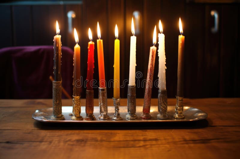 Seven Candles in a Kinara on the Table, All Unlit Stock Illustration ...