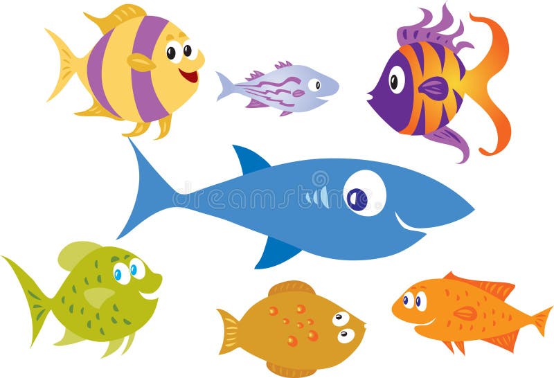 Seven cartoon fish stock vector. Illustration of flounder - 52603935
