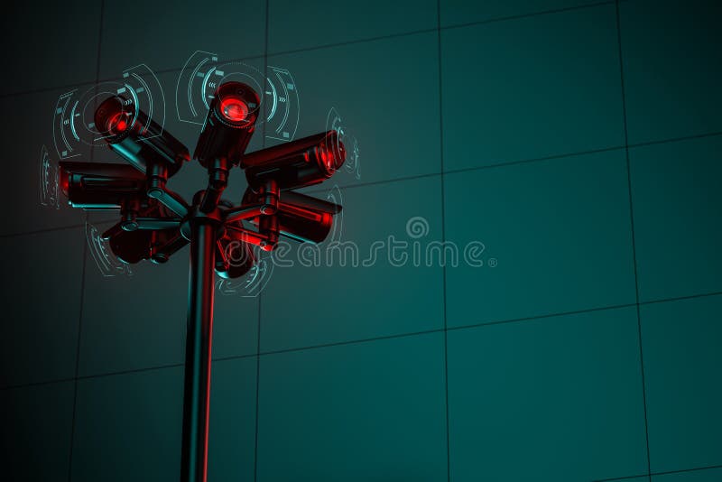 Seven Cctv Security Cameras on the Street Pylon with a Copy Space on ...