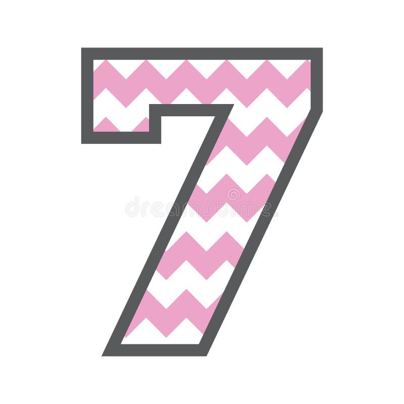 7 Seven Chevron Number with Colorful Pink and White Pattern & Grey ...