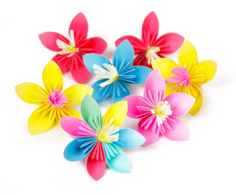 Seven Colored Paper Flowers Stock Image - Image of beauty, women: 38504261