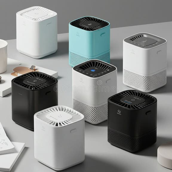 Seven Compact, Rectangular Air Purifiers in Various Colors, Including ...