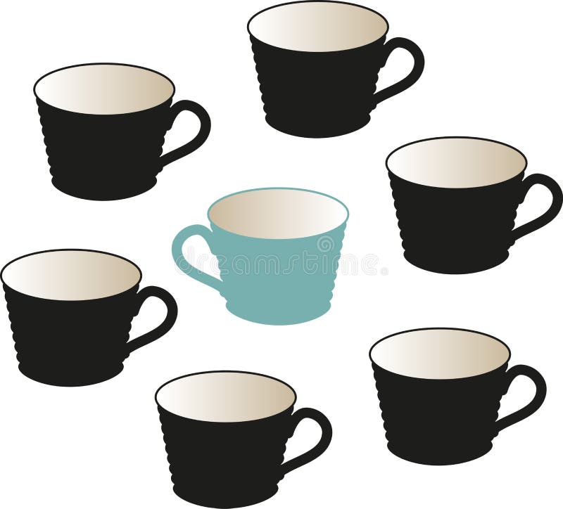 Seven Cups, Six Black and One Different Stock Vector - Illustration of ...