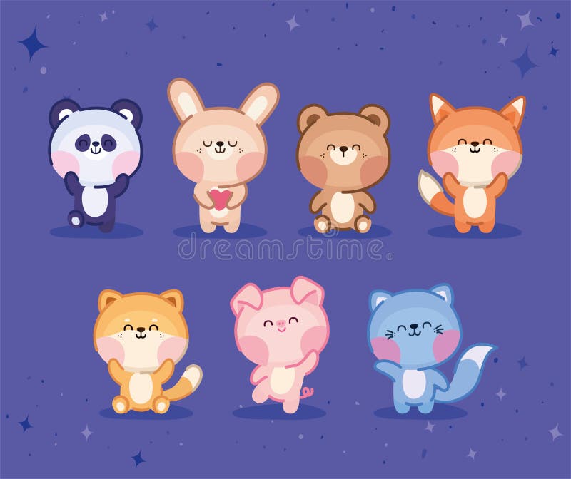 Seven cute animals stock vector. Illustration of vector - 244449587