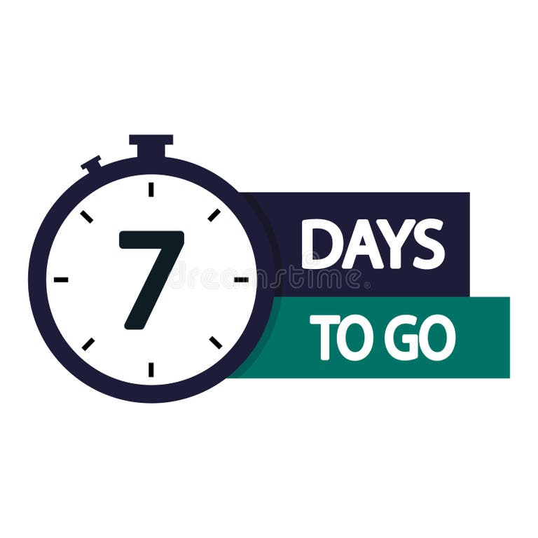 Seven Days Countdown. Bold 7 Text. Timer Clock Icon. Planning Reminder ...