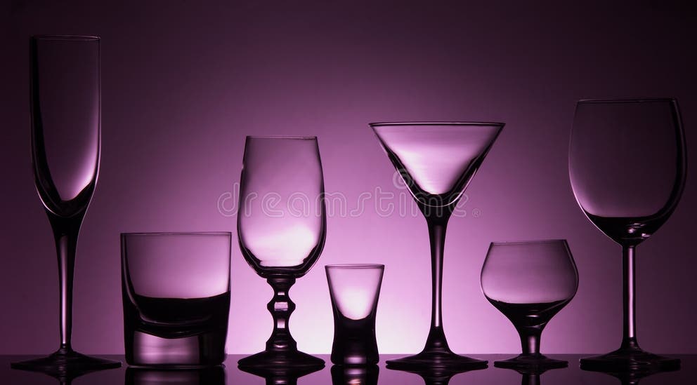 Seven different glasses stock image. Image of purple, party - 7508043