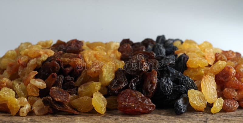 Seven Different Varieties of Raisins are Placed in Rows. Stock Image ...