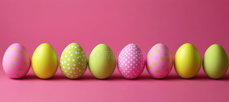 Seven Easter Eggs in a Row on Pink Background, Perfect for Holiday ...