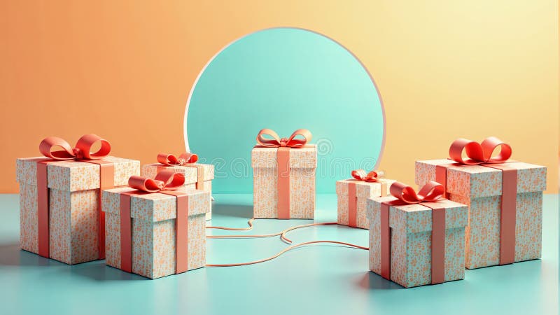Seven Elegant Gift Boxes, Circle Backdrop Stock Illustration ...