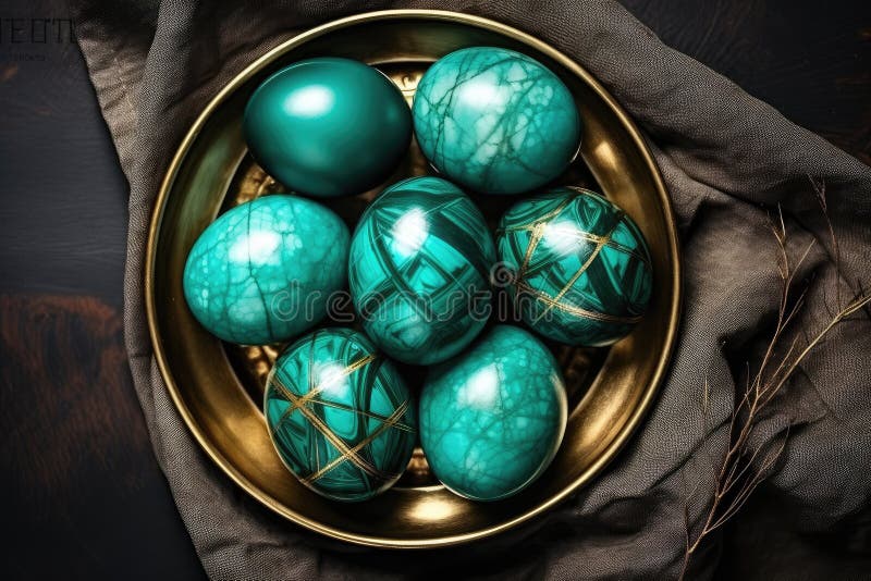 Seven Emerald Easter Eggs in a Plate Stock Illustration - Illustration ...