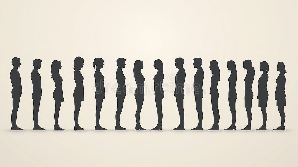 Seven Figures Standing in a Row, All Facing Forward, Create Distinct ...