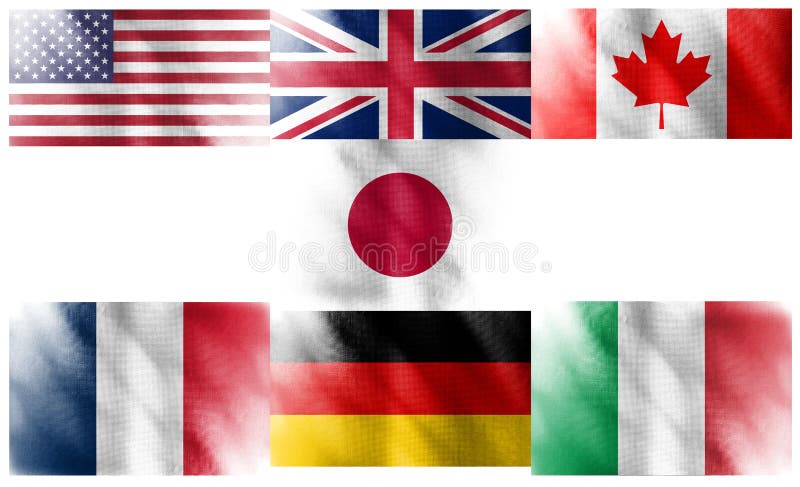 Seven Flags of the Group of Seven are Developing Against the Blue Sky ...