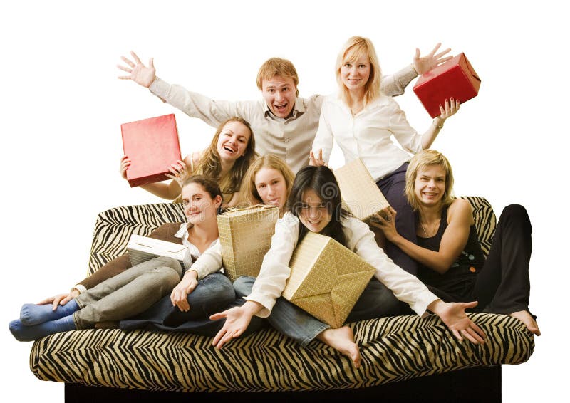 Couch full of friends stock image. Image of adolescence - 2157777