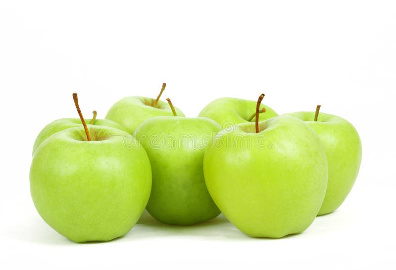 Seven Green Apples Isolated on a White Background Stock Image - Image ...
