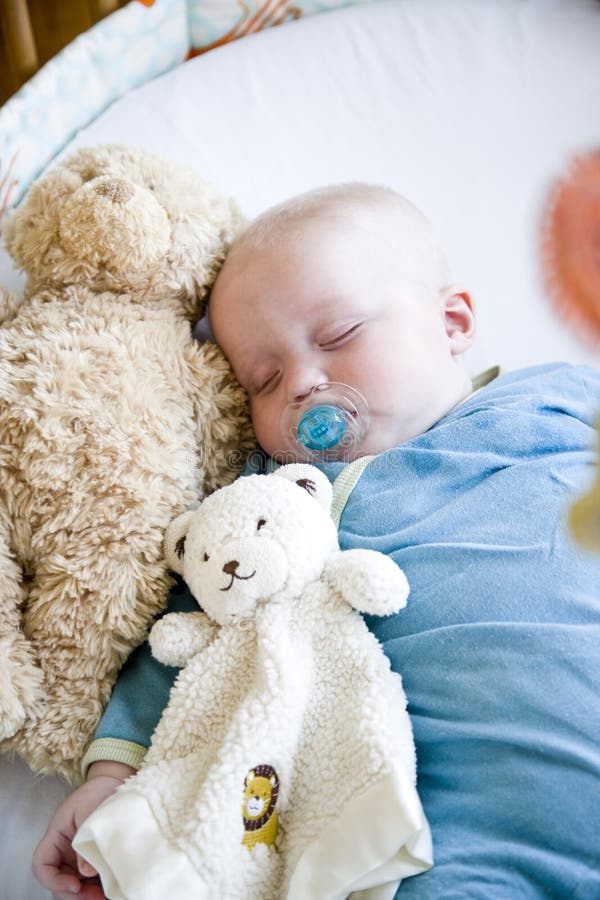 Seven Month Old Baby Sleeping in Crib Stock Image - Image of binky ...