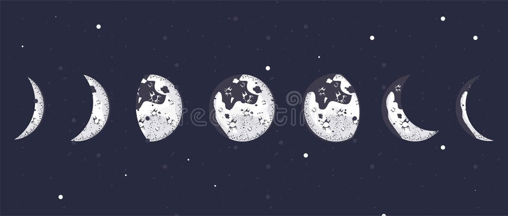 Seven moon phases stock vector. Illustration of astrology - 215485197