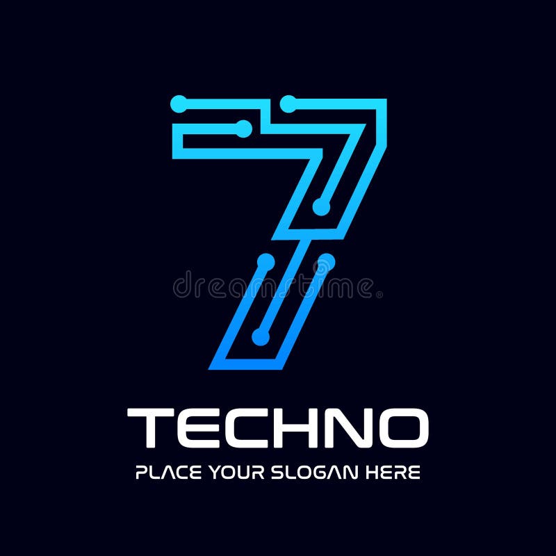 Seven or 7 Number Technology Vector Logo Template Stock Vector - Illustration of identity ...