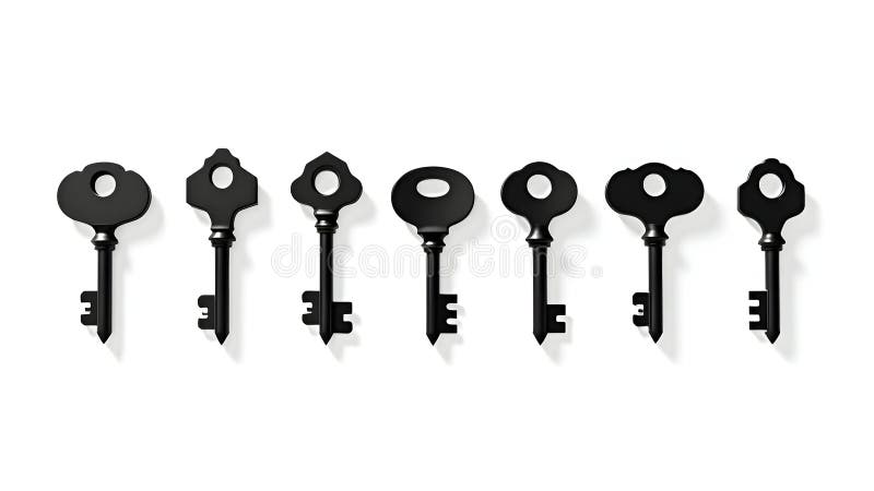 Seven Old Model Keys Illustration on White Background Stock ...
