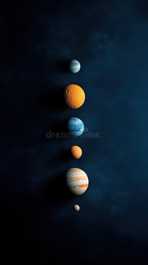 Seven Planets Aligned in Vast Universe, Connected in Line Stock ...