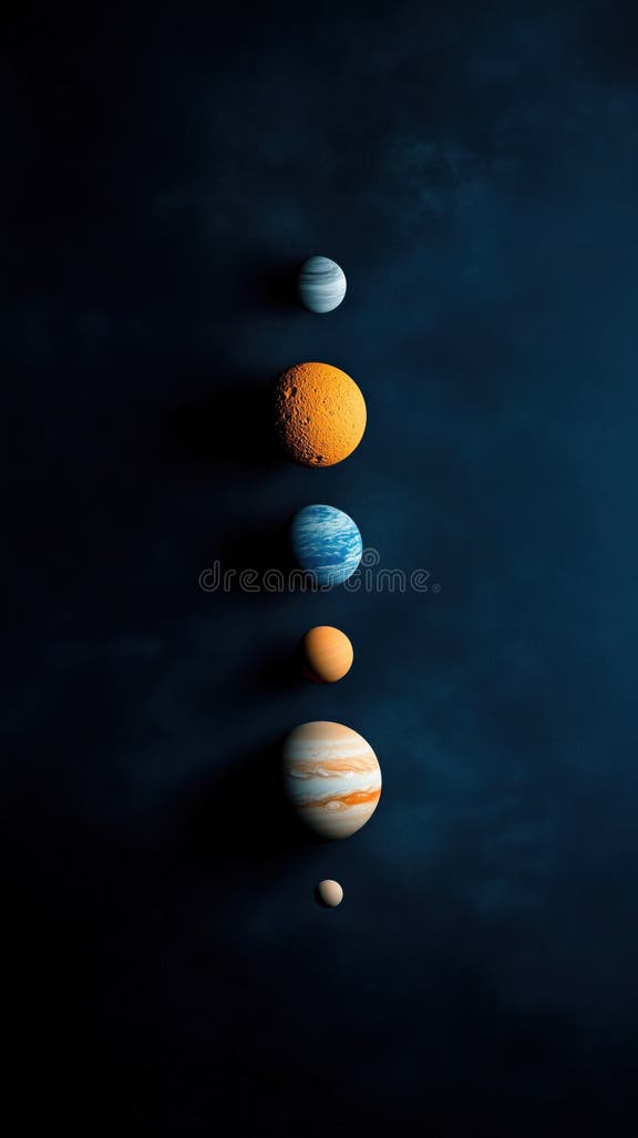 Seven Planets Aligned in Vast Universe, Connected in Line Stock ...