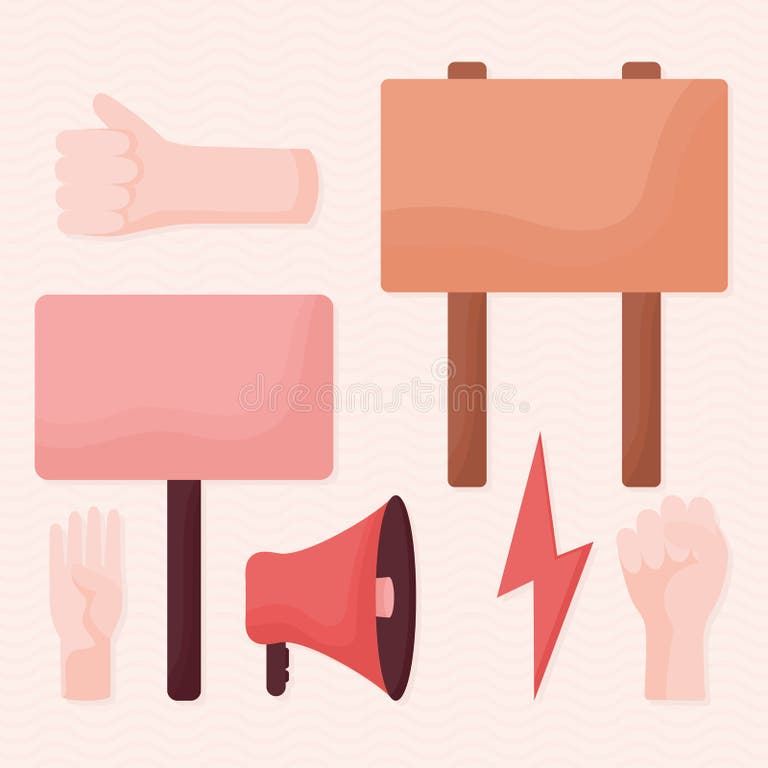 Seven protest items stock vector. Illustration of signboard - 231085132