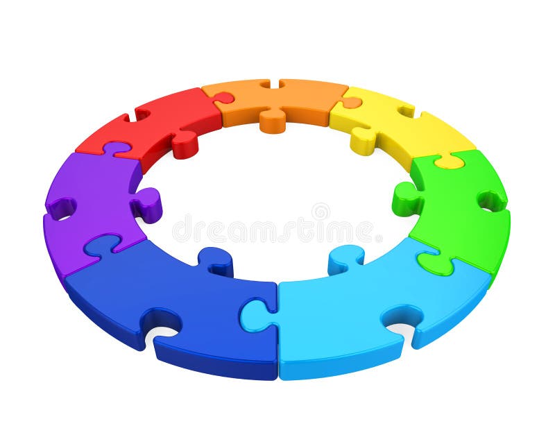 Seven Puzzle Jigsaw Circles Line Info Graphic. Stock Vector ...