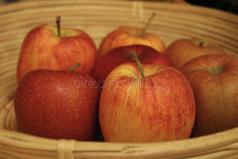 Seven Red Apples in the Withe Wooden Basket Stock Photo - Image of ...