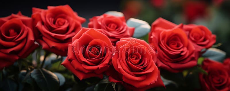 Seven Red Roses with Dark Background Stock Image - Image of dark ...