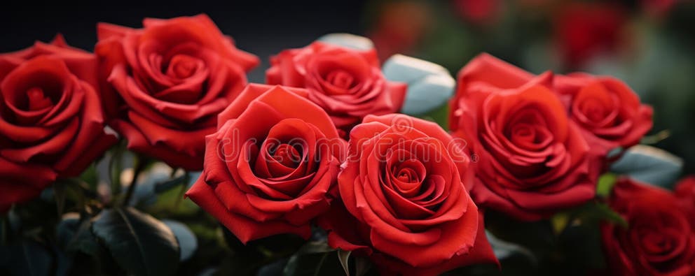 Seven Red Roses with Dark Background Stock Image - Image of dark ...