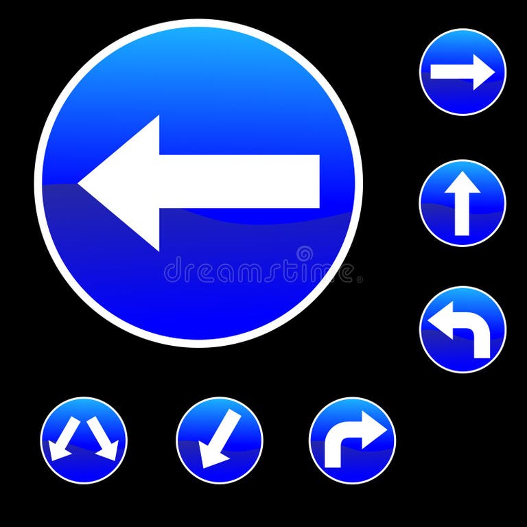 Seven Round Shape Blue Road Signs Stock Vector - Illustration of shape ...