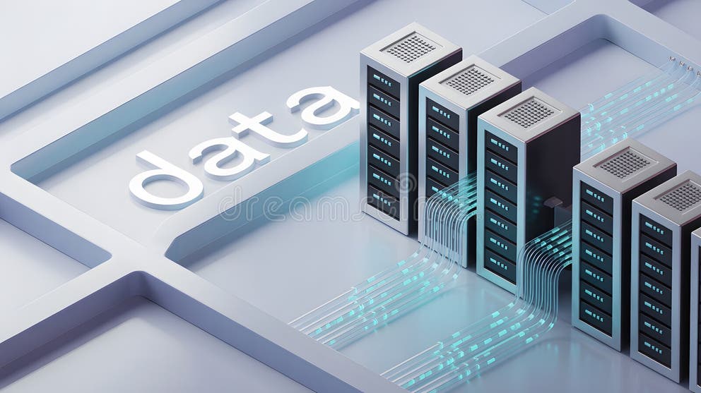 Modern Servers Processing Information and Data Flows Stock Illustration ...