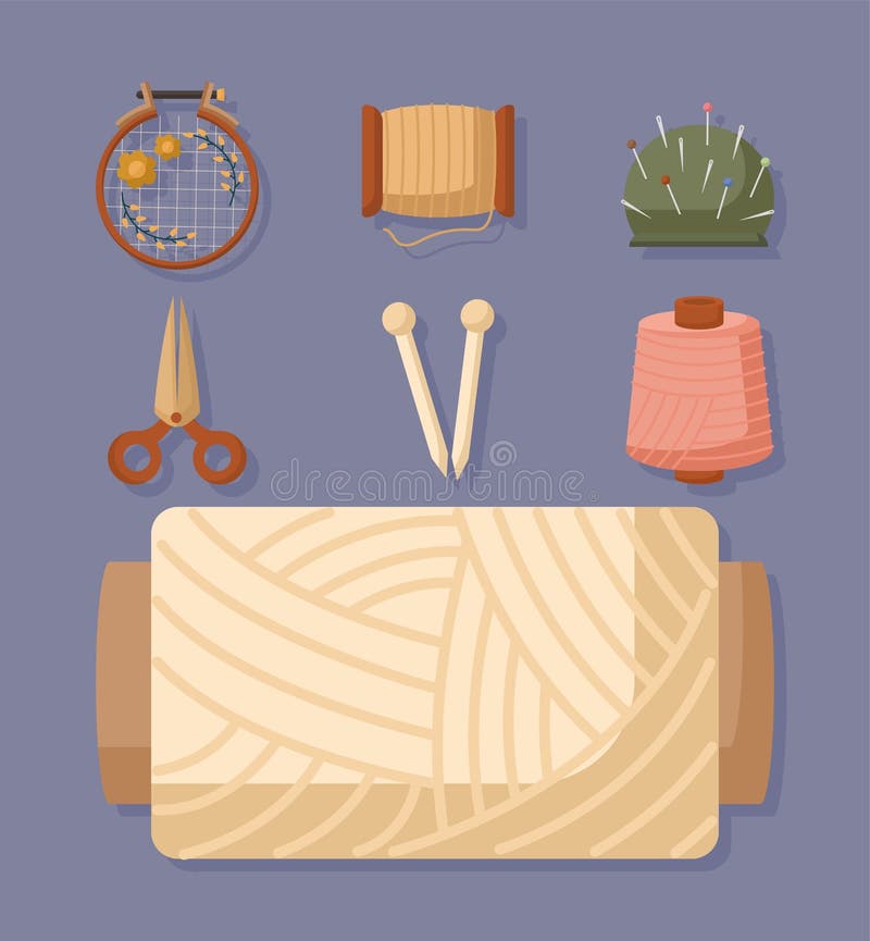 Seven sewing items stock vector. Illustration of spool - 239947436